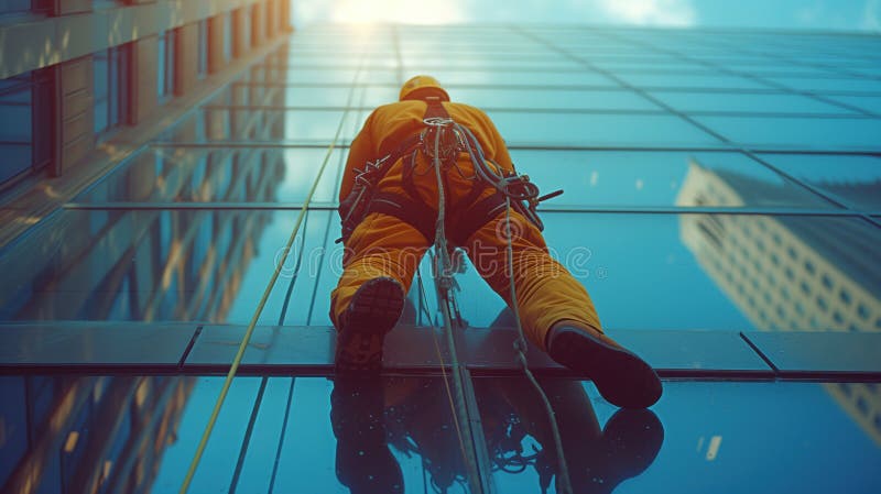 Skyscraper Window Cleaner at Work Stock Illustration - Illustration of ...