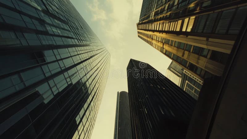Skyscrapers Against a Yellow Sky with Dramatic Perspective Stock Image ...