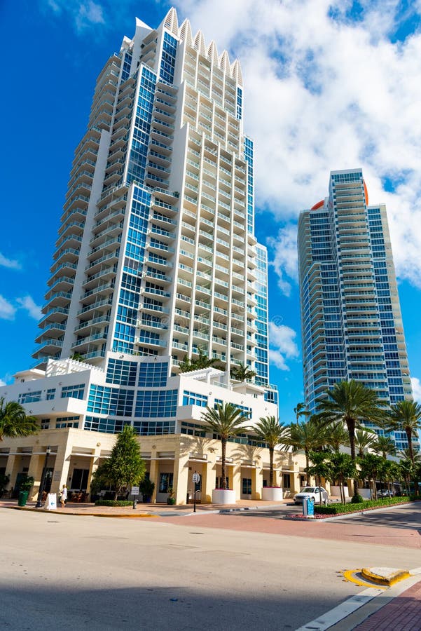 Skyscrapers in Beautiful Miami Beach Editorial Image - Image of clouds ...