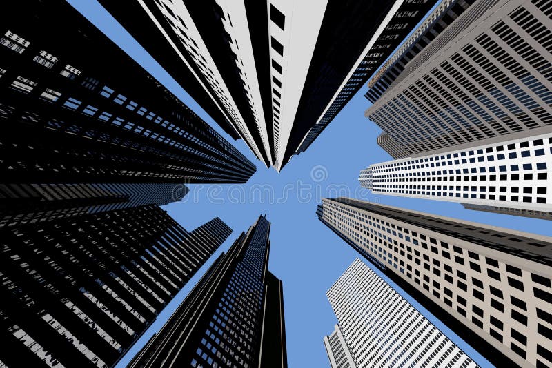 Skyscrapers from below stock illustration. Illustration of downtown ...