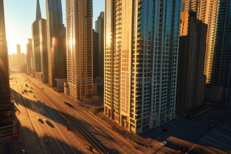 Skyscrapers Casting Long Shadows in the Early Morning Light Stock ...