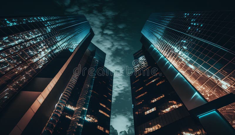 Skyscrapers in the City at Night. 3d Rendering Stock Illustration ...