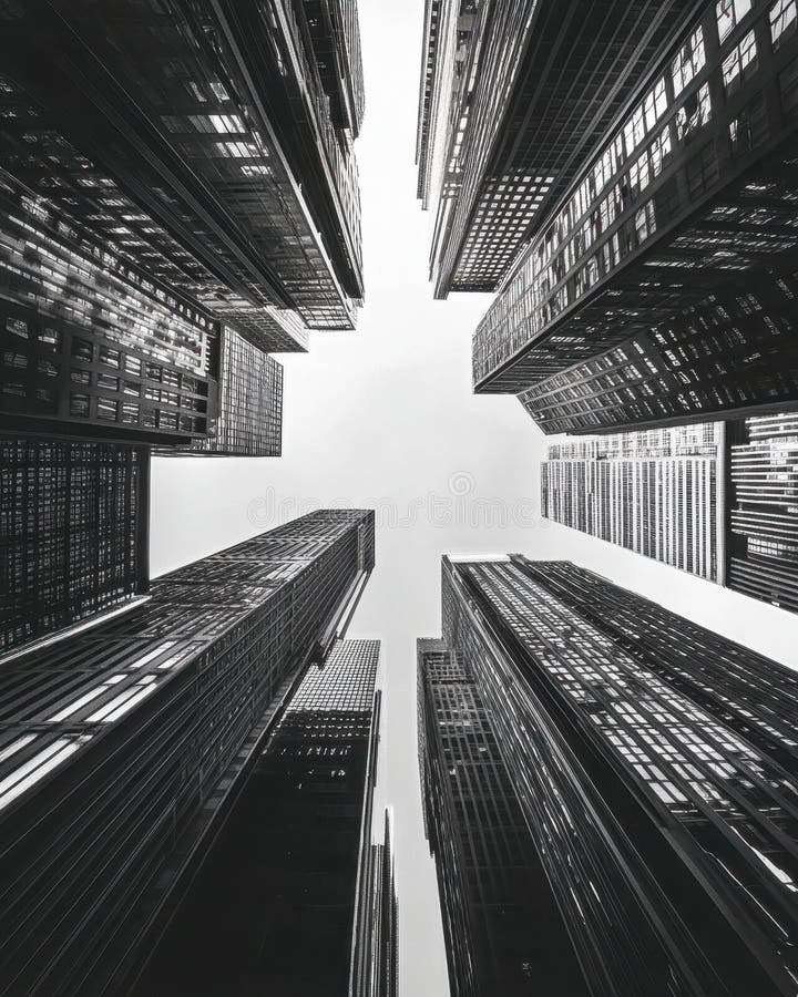 Skyscrapers Dominate the Skyline in a Black and White Cityscape from a ...
