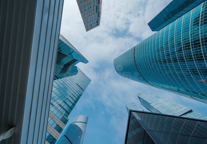 Skyscrapers in Downtown Area, Bottom View Stock Photo - Image of ...
