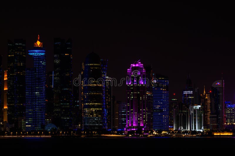 Skyscrapers of Downtown Doha at Night, Qatar Editorial Photo - Image of ...