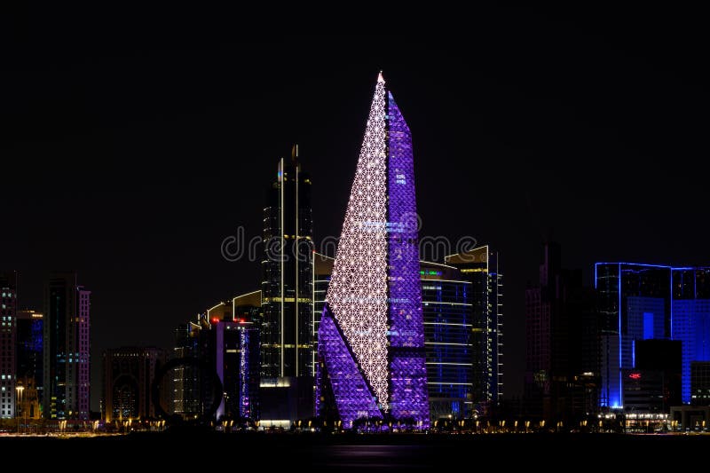 Skyscrapers of Downtown Doha at Night, Qatar Editorial Stock Image ...