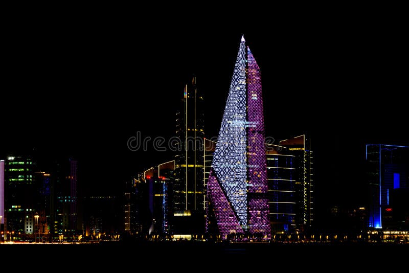 Skyscrapers of Downtown Doha at Night, Qatar Editorial Photo - Image of ...