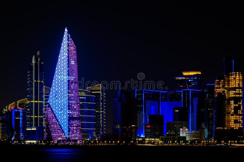 Skyscrapers of Downtown Doha at Night, Qatar Editorial Image - Image of ...