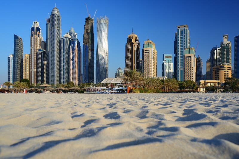 Skyscrapers of Dubai Marina from Marina Beach Stock Photo - Image of ...