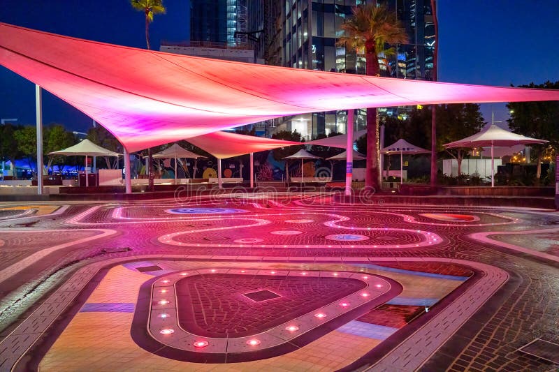 Skyscrapers of Elizabeth Quay at Sunset, Perth Stock Photo - Image of ...