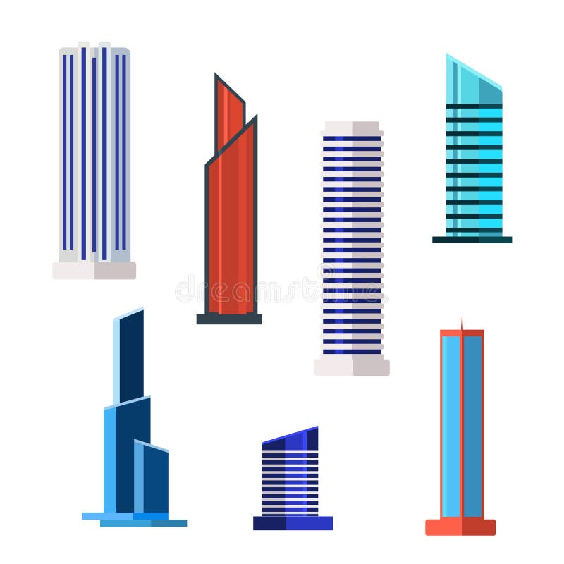 Skyscrapers Icons Set in Detailed Flat Style. Modern Futuristic Vector ...