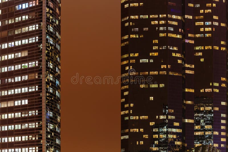 Skyscrapers with Illuminated Windows at Night Stock Image - Image of ...