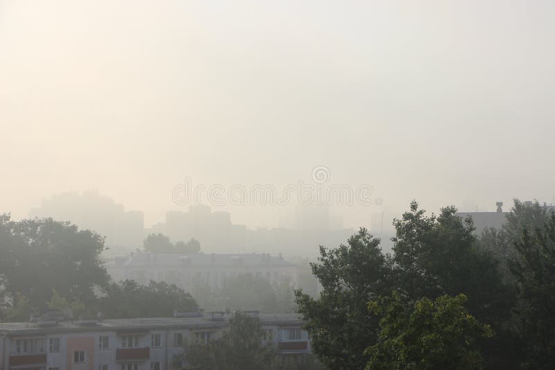 Skyscrapers in Mist of City in Early Morning Stock Photo - Image of ...