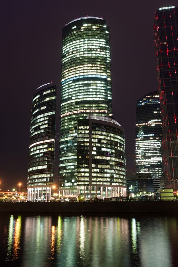 Skyscrapers at night stock photo. Image of building, contemporary ...