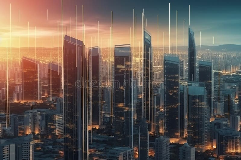Skyscrapers at Night. Generative AI. Stock Illustration - Illustration ...