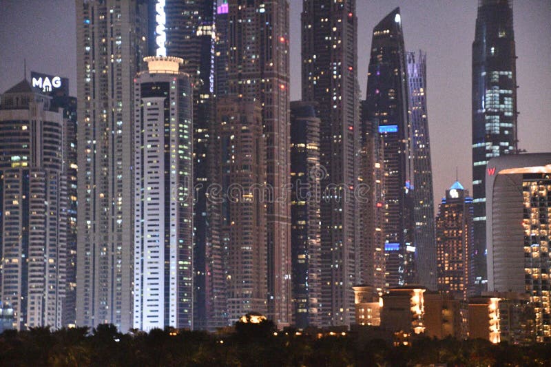 Skyscrapers at Night (Marina and JBR) in Dubai, UAE Editorial Image ...