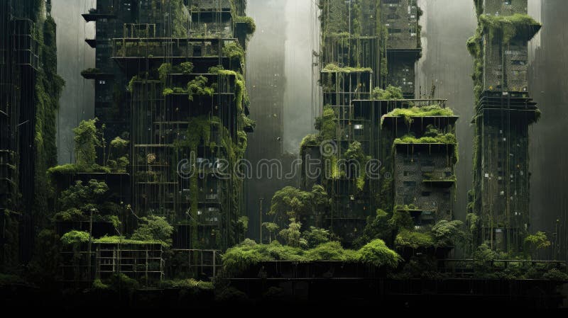 Skyscrapers Overgrown with a Moss, a Green Building Concept Stock ...