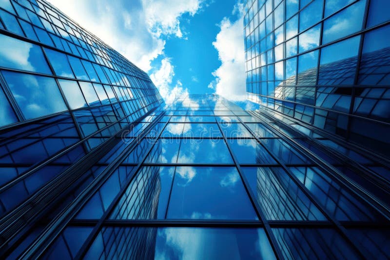 Skyscrapers Reflect Clouds in Blue Sky, Modern Architecture and Urban ...
