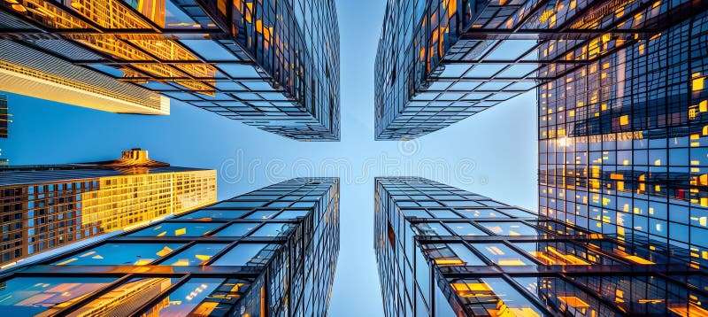 Skyscrapers Reflecting the Stunningly Clear Blue Sky in a Dynamic ...