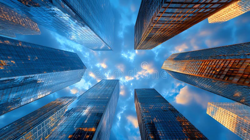 Skyscrapers Rising Towards a Cloudy Sky Creating an Architectural ...