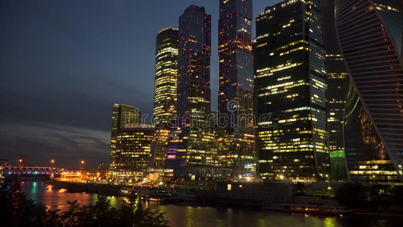 Skyscrapers on the River Bank at Night Stock Image - Image of office ...
