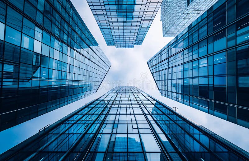 Skyscrapers Rush into the Blue Sky, View from Below Stock Image - Image ...