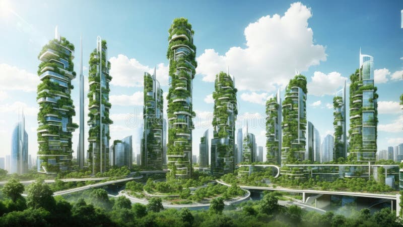 Skyscrapers Shrouded in Greenery. Green City Concept Stock Illustration ...