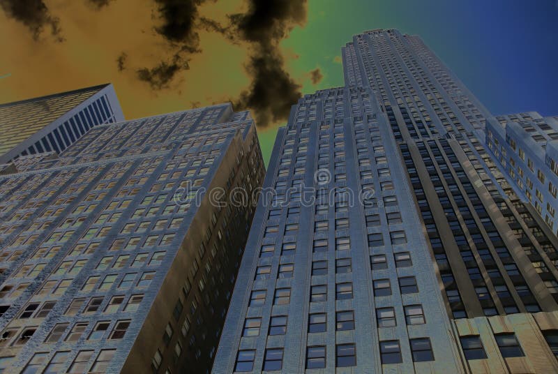 Skyscrapers Towering Over New York Stock Image - Image of glass, sunny ...