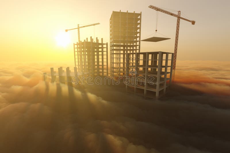 Skyscrapers Under Construction Above the Clouds Stock Illustration ...