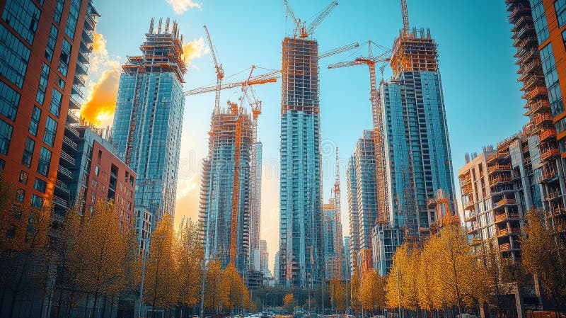 Skyscrapers Under Construction Stock Illustration - Illustration of ...