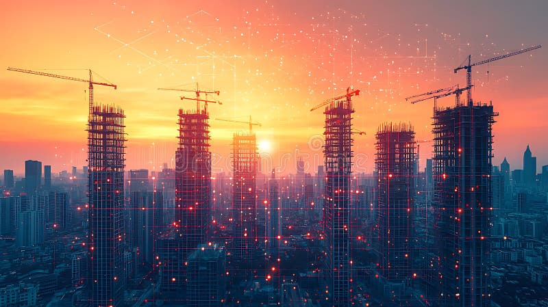 Skyscrapers Under Construction at Sunset Stock Photo - Image of sunset ...