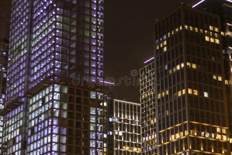 Skyscrapers Under Construction Towers Night Modern Architecture Stock ...