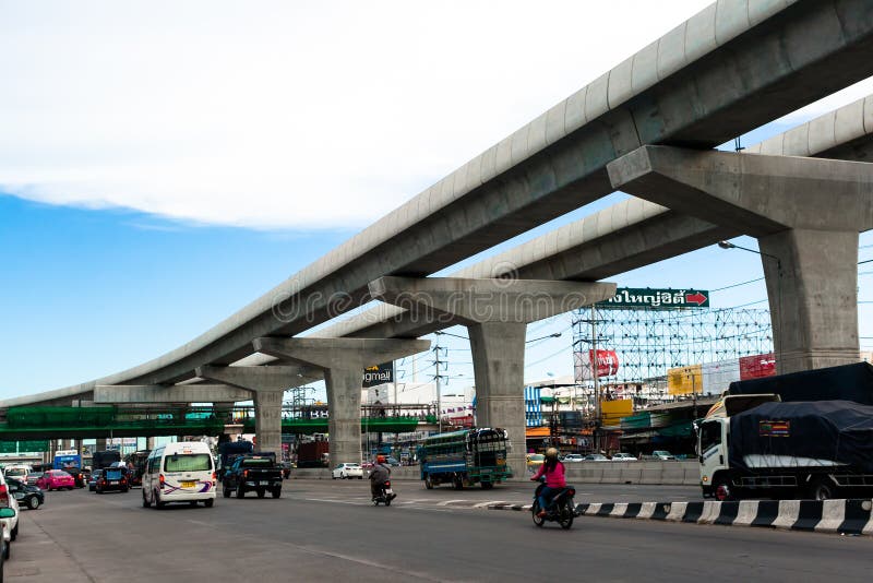 Skytrain Elevated Rails Over Main Road Editorial Stock Image - Image of ...