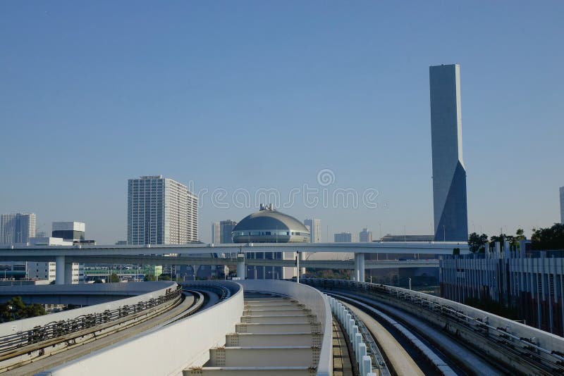 The Track of Skytrain with Modern Buildings at Odaiba Island, Toyko ...