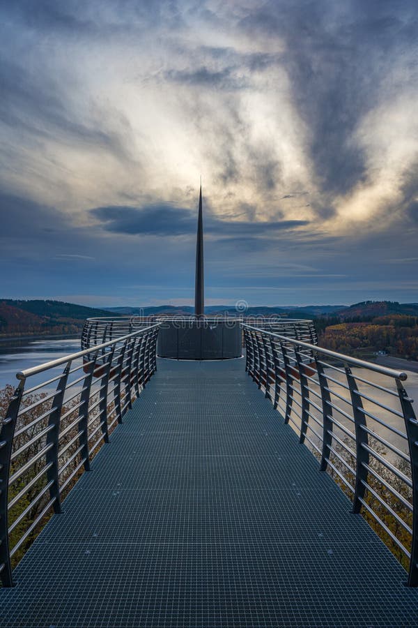 Skywalk at the Biggeblick Viewpoint with a View of the Biggesee and the ...