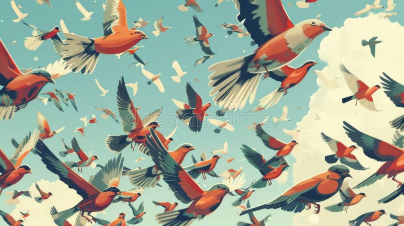 Skyward Bound: a Flock of Birds in Flight Stock Illustration ...