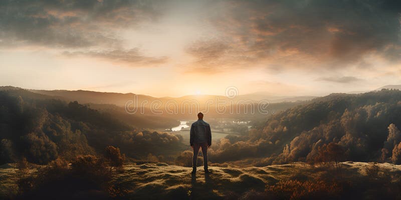 Skyward Bound, a Man Achieving Great Heights on a Majestic Landscape ...