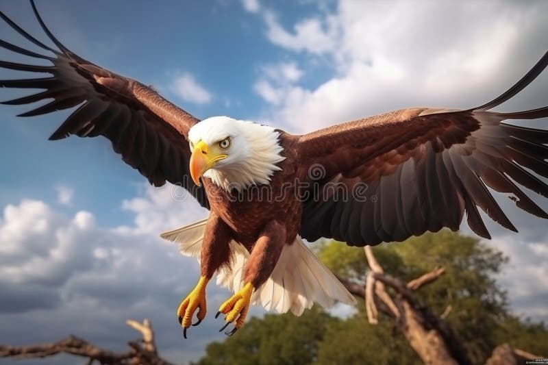 Skyward Journey, Fish Eagle Takes Flight, Ascending Beyond the Clouds ...