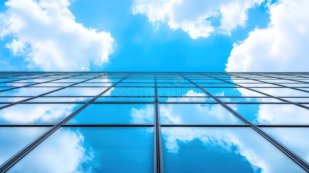 Skyward Reflection Clouds and Azure Mirrored on a Modern Building ...