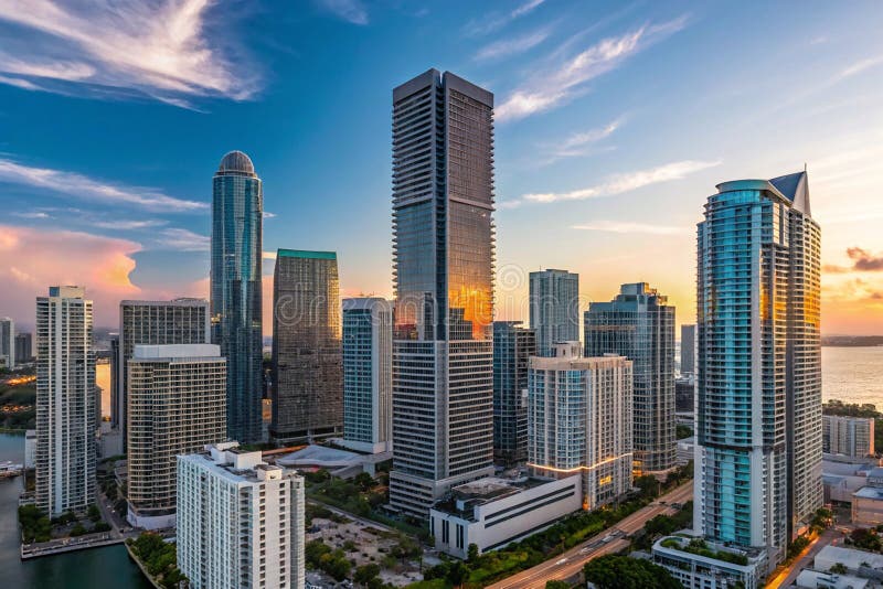 Skyward View of the Brickell Area in Downtown Miami Stock Image - Image ...