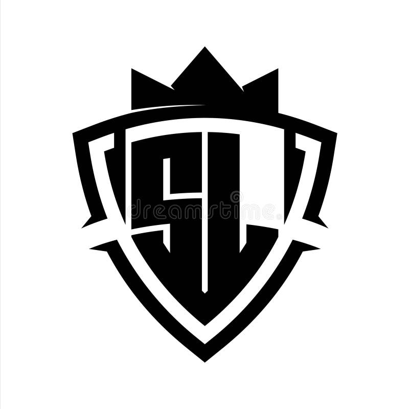 SL Letter Bold Monogram Triangle Curve Shield Shape with Crown Black ...