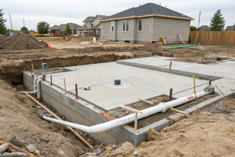 Slab-on-grade Foundation with Plumbing Prep for Residential Development ...