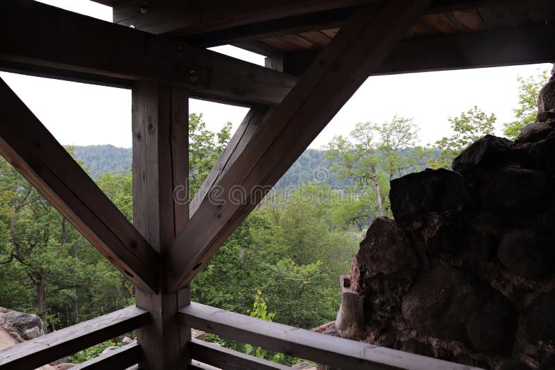 Slab of Thick Wooden Beams in the Attic of an Old Building Stock Image ...