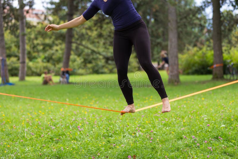 Slack Line in the City Park. Stock Image - Image of activity, artist ...