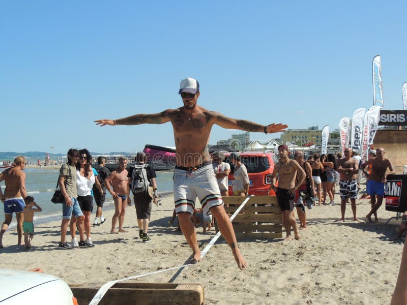 Slackline XMA Contest - Riccione 2015 Editorial Photography - Image of ...