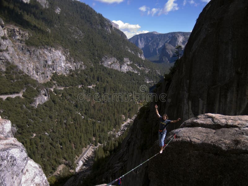Slackline High Line at Rostrum Stock Image - Image of rope, yosemite ...