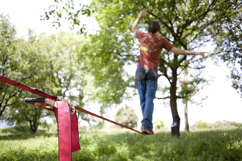 Slackline stock photo. Image of standing, freedom, landscape - 34013296