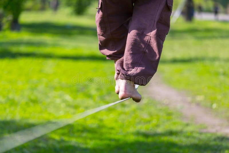 Slackline stock image. Image of skill, single, cord, balance - 70433831