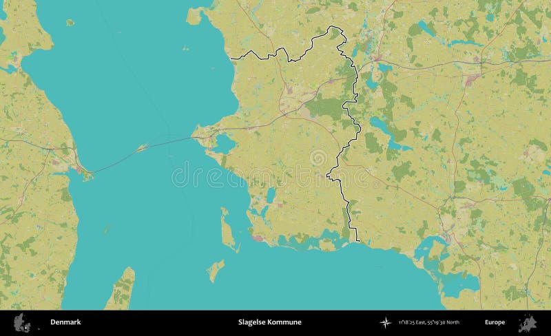 Slagelse Kommune Outlined, Denmark. Topographic Humanitarian Stock ...