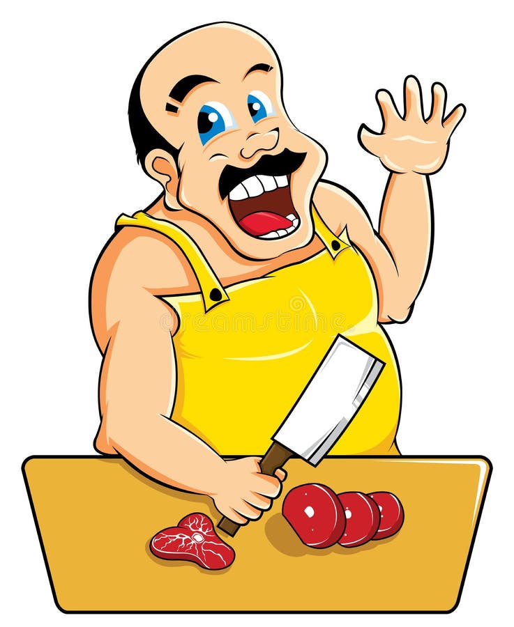 Slager Cutting Meat Cartoon Vector Illustratie - Illustratie bestaande ...